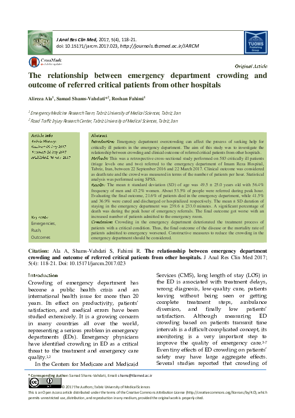 (PDF) The relationship between emergency department crowding and ...