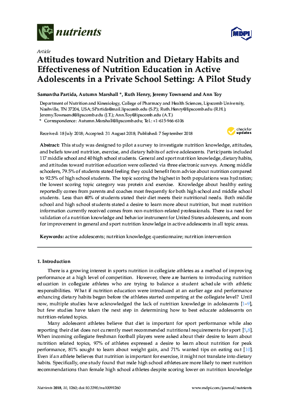 (PDF) Attitudes toward Nutrition and Dietary Habits and Effectiveness ...