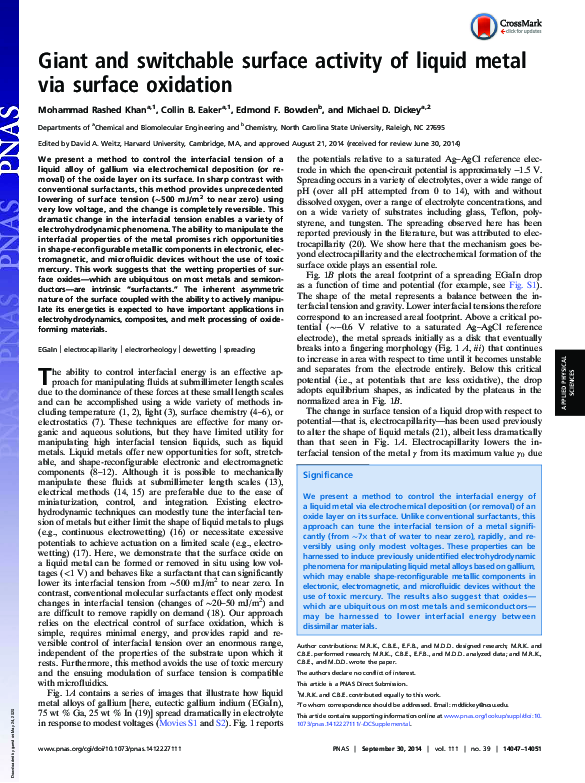(PDF) Giant and switchable surface activity of liquid metal via surface ...