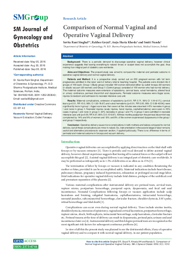 (PDF) Comparison of Normal Vaginal and Operative Vaginal Delivery