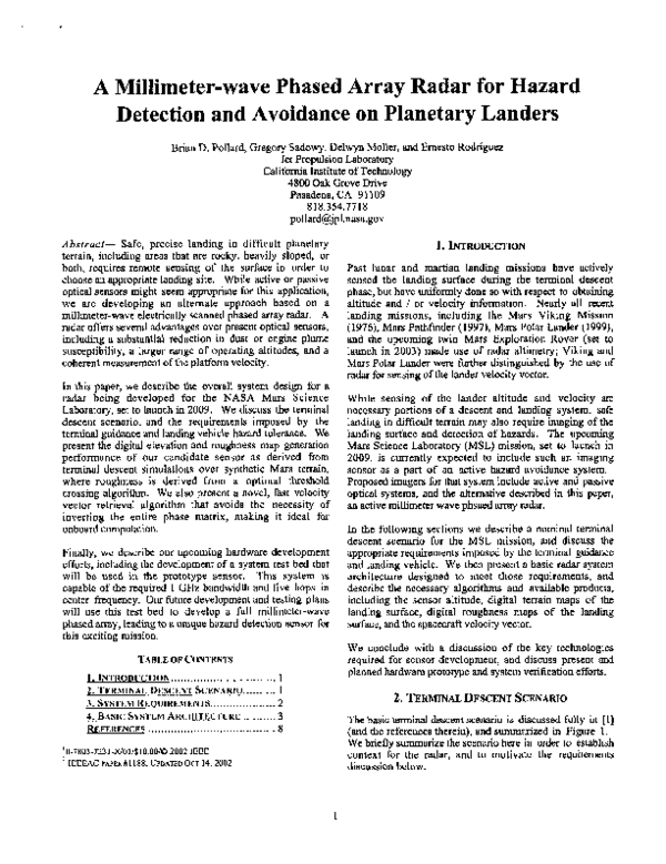 (PDF) A millimeter-wave phased array radar for hazard detection and ...
