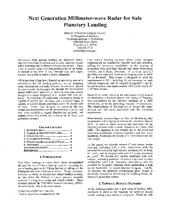 (PDF) Next generation millimeter-wave radar for safe planetary landing