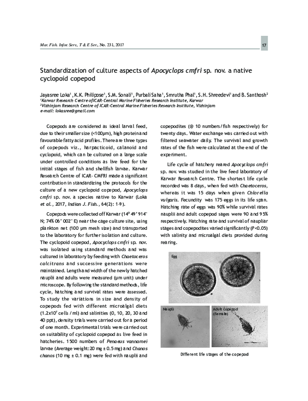 (PDF) Standardization of culture aspects of Apocyclops cmfri sp. nov. a ...