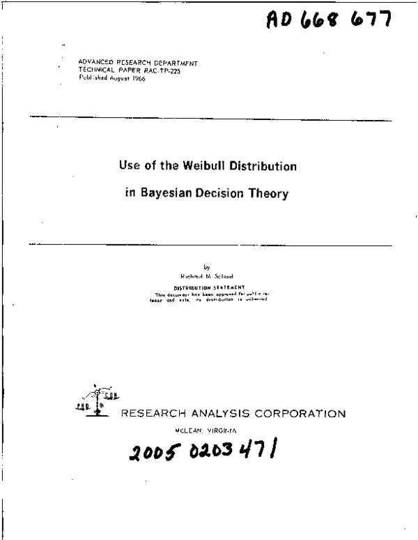 (PDF) Use of the Weibull distributionin Bayesian decision theory | Richard Soland - Academia.edu
