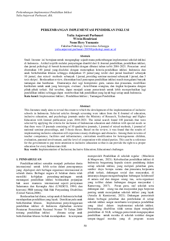 (PDF) Perkembangan Implementasi Pendidikan Inklusi