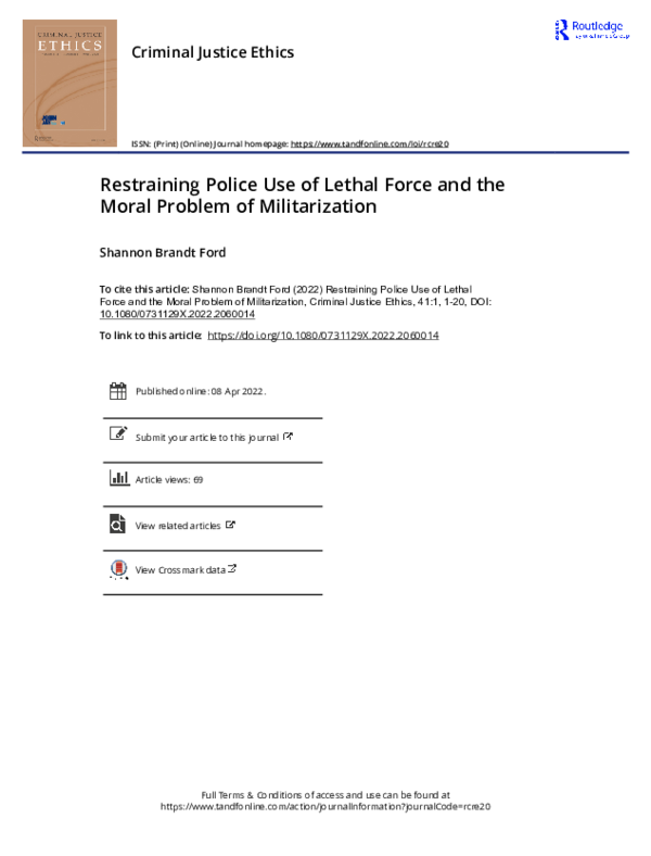 (PDF) Restraining Police Use of Lethal Force and the Moral Problem of ...