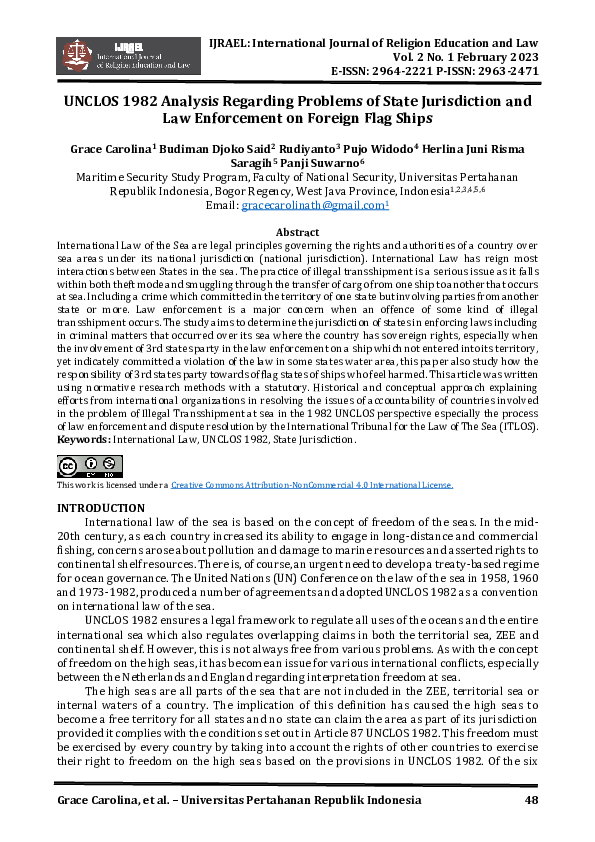 (PDF) UNCLOS 1982 Analysis Regarding Problems of State Jurisdiction and Law Enforcement on ...