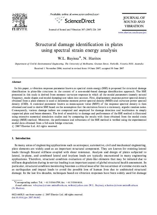 (PDF) Structural damage identification in plates using spectral strain ...