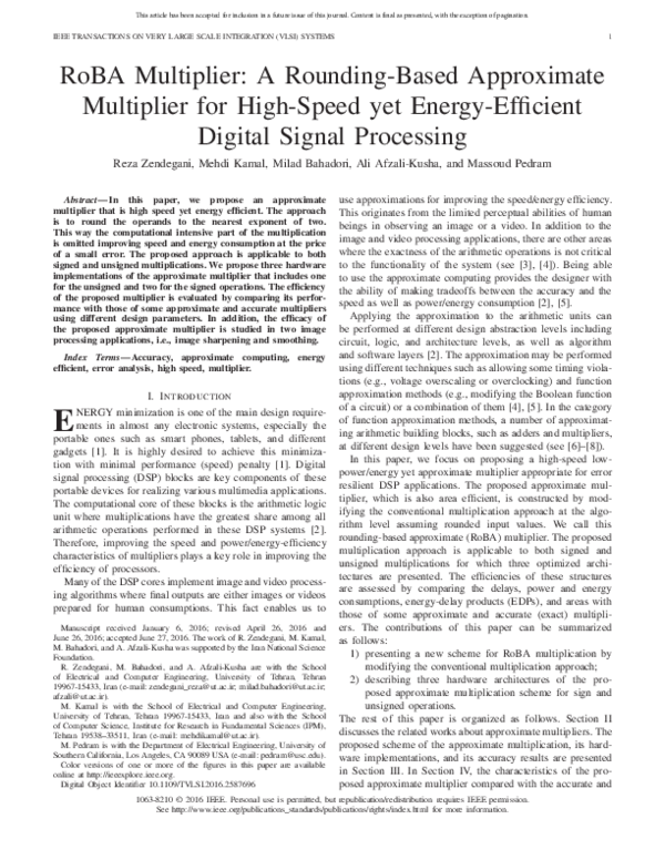 Pdf Roba Multiplier A Rounding Based Approximate Multiplier For High Speed Yet Energy 1644