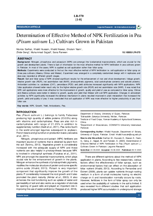 Pdf Determination Of Effective Method Of Npk Fertilization In Pea
