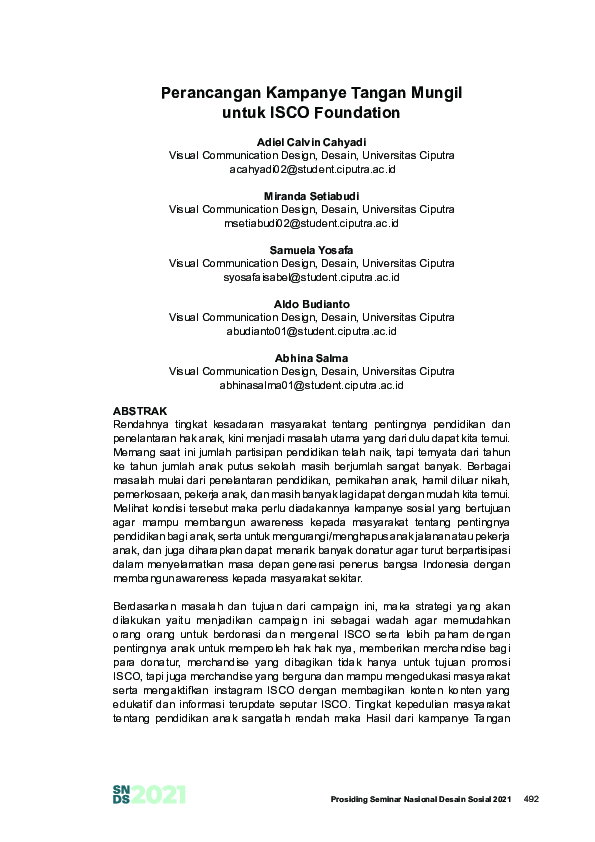 (PDF) Perancangan Kampanye Tangan Mungil Untuk ISCO Foundation