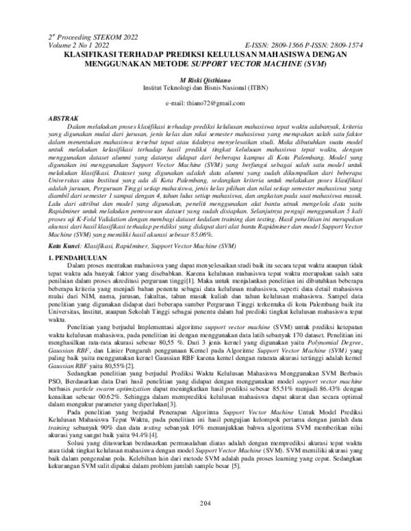 (PDF) Klasifikasi Terhadap Prediksi Kelulusan Mahasiswa Dengan Menggunakan Metode Support Vector ...
