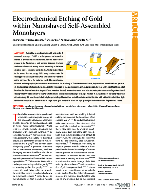 (PDF) Electrochemical Etching of Gold within Nanoshaved Self-Assembled ...