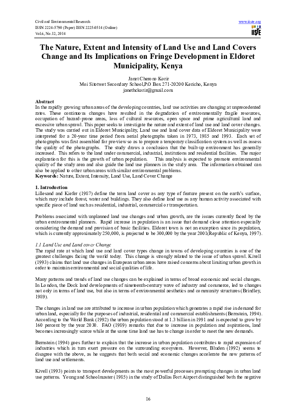 (PDF) The Nature, Extent and Intensity of Land Use and Land Covers ...