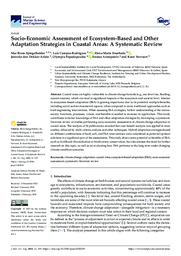 (PDF) Socio-Economic Assessment of Ecosystem-Based and Other Adaptation Strategies in Coastal ...