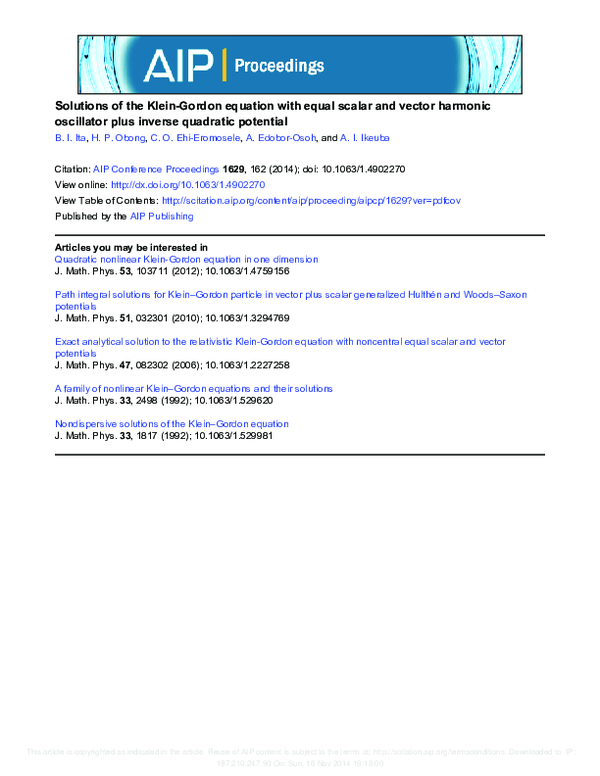 (PDF) Solutions of the Klein-Gordon equation with equal scalar and ...