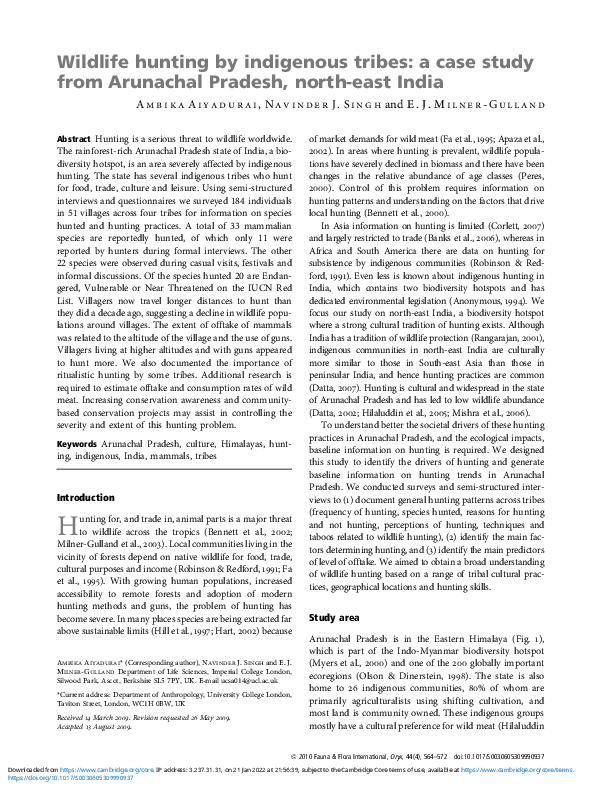 (PDF) Wildlife hunting by indigenous tribes: a case study from ...