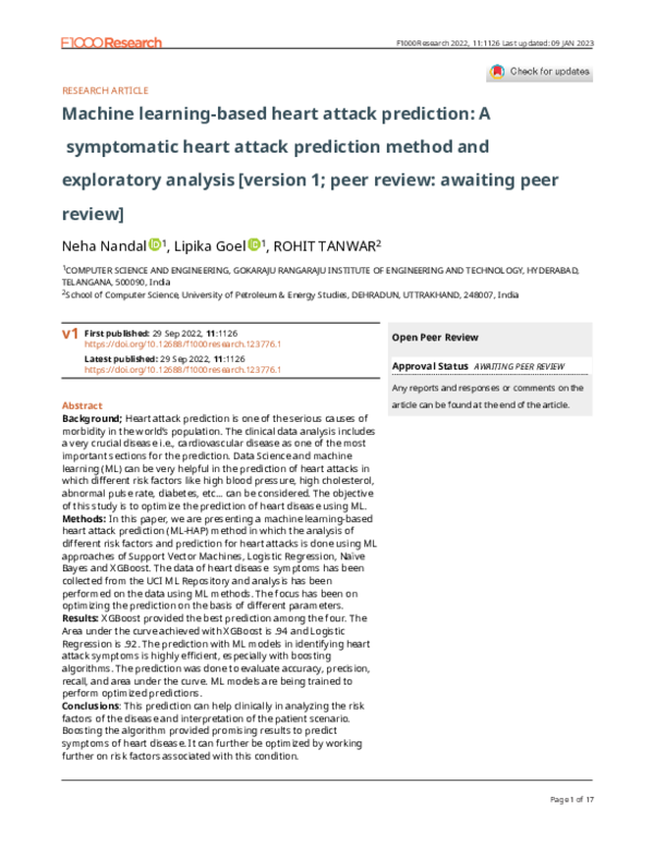 (PDF) Machine learning-based heart attack prediction: A symptomatic heart attack prediction ...