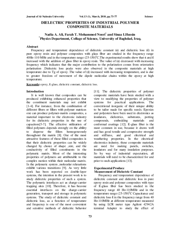 (PDF) Dielectric Properties of Industrial Polymer Composite Materials (PDF) Dielectric Properties of Industrial Polymer Composite Materials