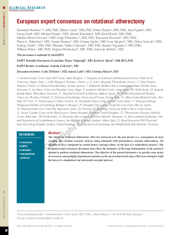 (PDF) European expert consensus on rotational atherectomy