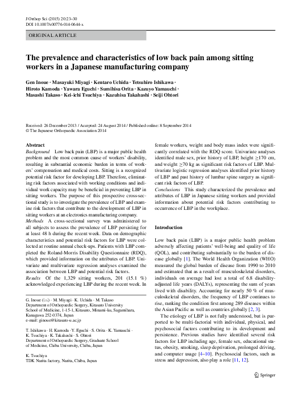 (PDF) The prevalence and characteristics of low back pain among sitting ...