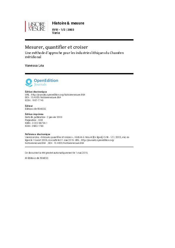 (PDF) Mesurer, quantifier et croiser