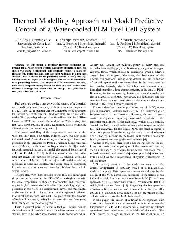 (PDF) Thermal modelling approach and model predictive control of a water-cooled PEM fuel cell system