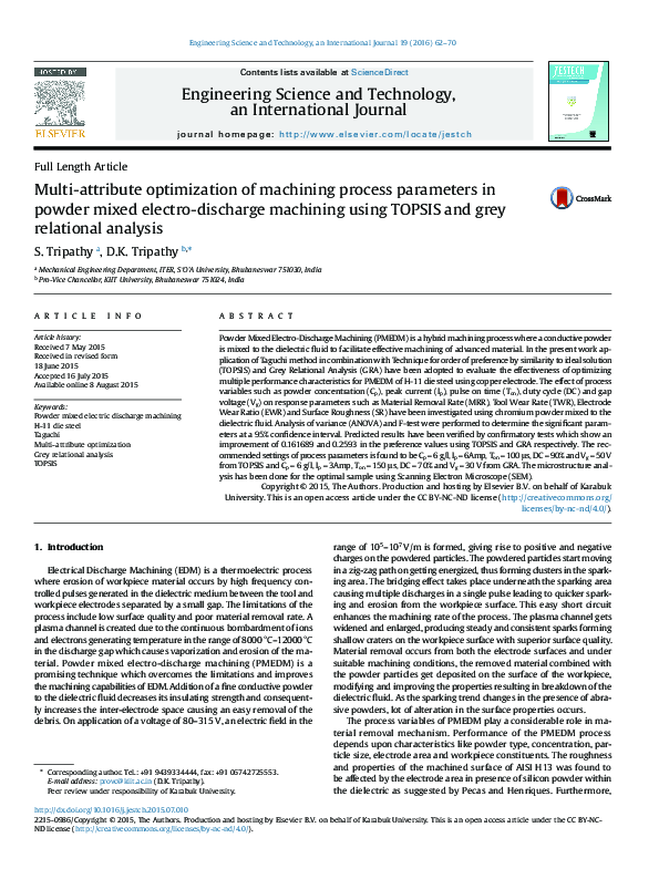 Pdf Multi Attribute Optimization Of Machining Process Parameters In Powder Mixed Electro