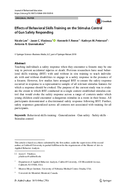 (PDF) Effects of Behavioral Skills Training on the Stimulus Control of ...