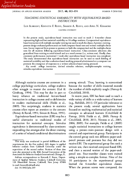 (PDF) Equivalence-Based Instruction for Teaching Statistical Variability