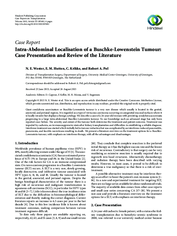 (PDF) Intra-Abdominal Localisation of a Buschke-Lowenstein Tumour: Case ...