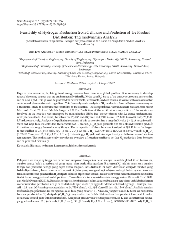 (PDF) Feasibility of Hydrogen Production from Cellulose and Prediction of the Product ...