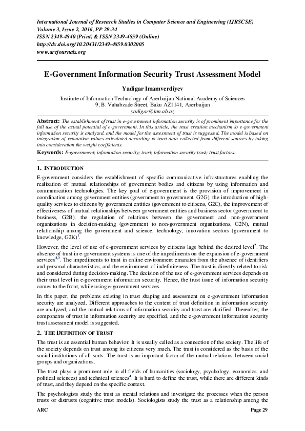 (PDF) E-Government Information Security Trust Assessment Model