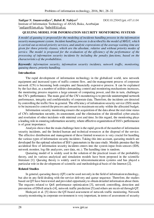 (PDF) Queuing Model for Information Security Monitoring Systems