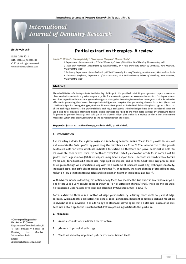 (PDF) Partial extraction therapies- A review