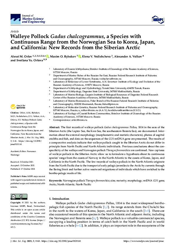 (PDF) Walleye Pollock Gadus chalcogrammus, a Species with Continuous ...