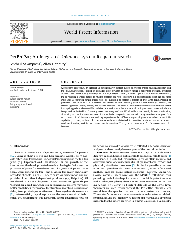 (PDF) PerFedPat: An integrated federated system for patent search