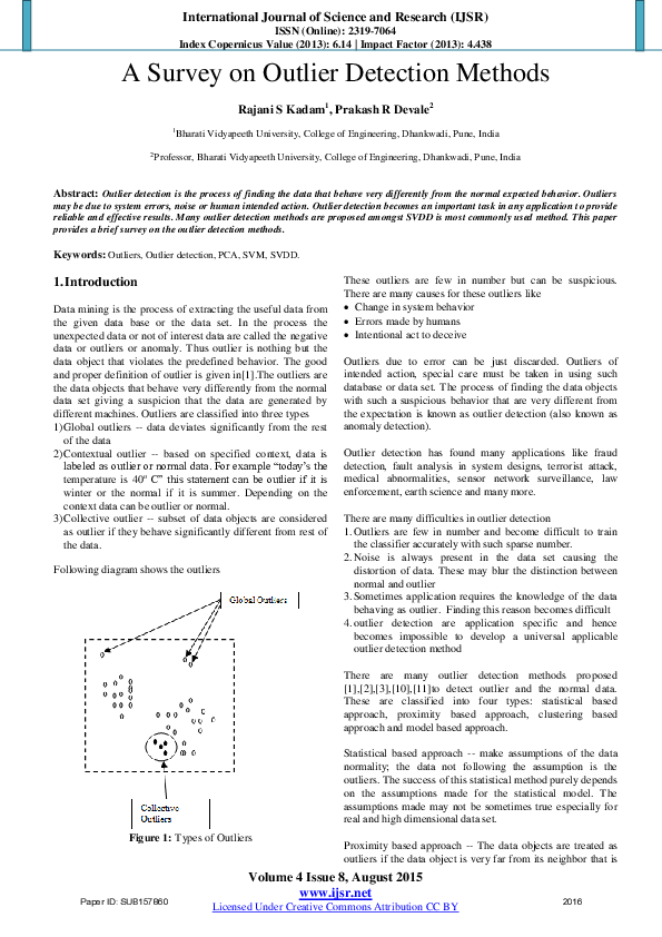 Pdf A Survey On Outlier Detection Methods