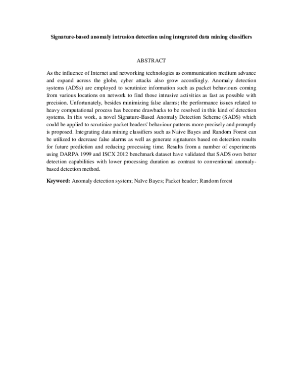 Pdf Signature Based Anomaly Intrusion Detection Using Integrated Data