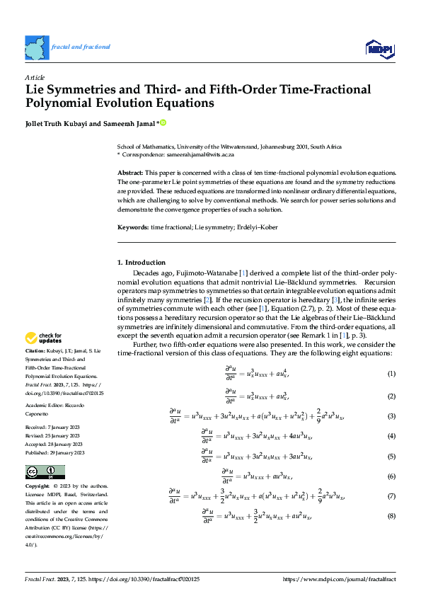 (PDF) Lie Symmetries and Third- and Fifth-Order Time-Fractional Polynomial Evolution Equations