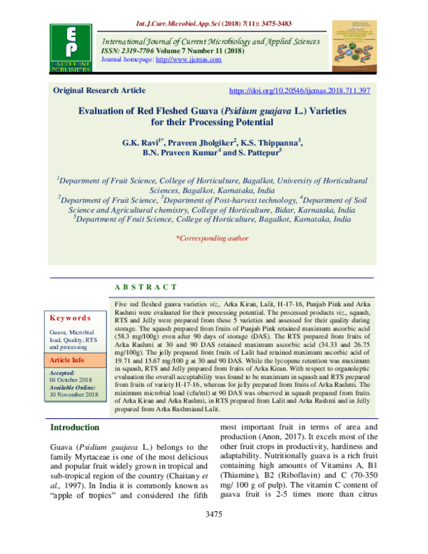 (PDF) Evaluation of Red Fleshed Guava (Psidium guajava L.) Varieties for their Processing Potential