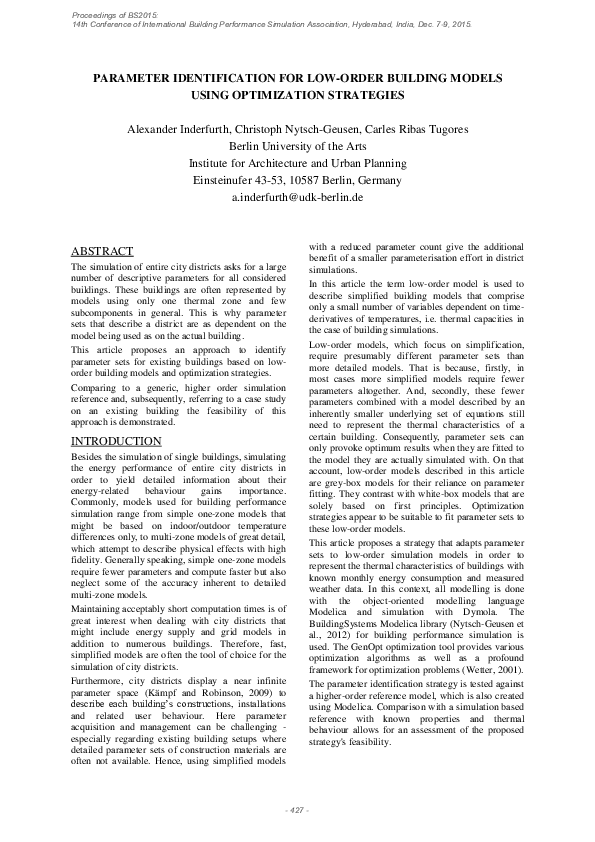 (PDF) Parameter Identification for Low-Order Building Models using Optimization Strategies
