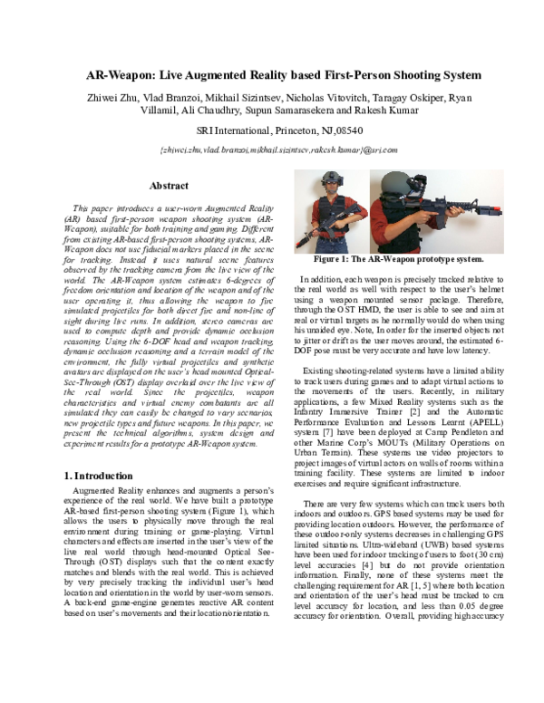(PDF) AR-Weapon: Live Augmented Reality Based First-Person Shooting System