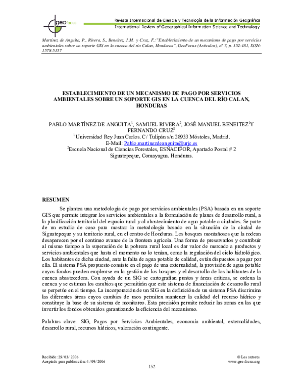 (PDF) Establecimiento De Un Mecanismo De Pago Por Servicios Ambientales ...