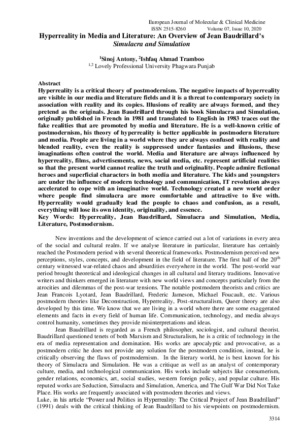 (PDF) Hyperreality in Media and Literature: An Overview of Jean ...