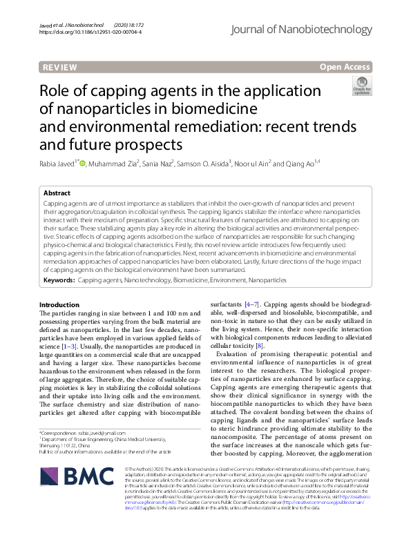 (PDF) Role of capping agents in the application of nanoparticles in ...