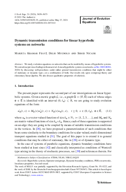 Pdf Dynamic Transmission Conditions For Linear Hyperbolic Systems On