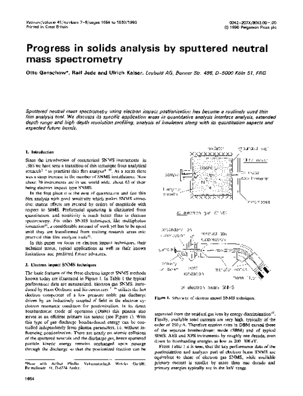 (PDF) Progress in solids analysis by sputtered neutral mass spectrometry