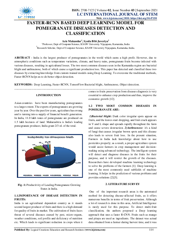 (PDF) Faster-Rcnn Based Deep Learning Model for Pomegranate Diseases Detection and Classification