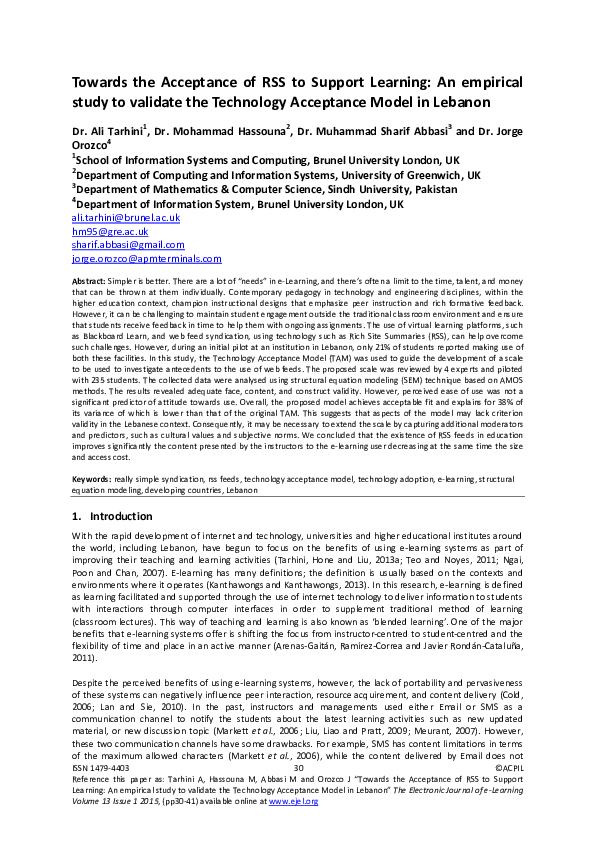 (PDF) Towards the Acceptance of RSS to Support Learning: An empirical ...